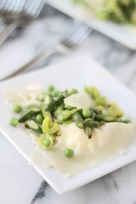 Ravioli with Homemade Ricotta & Spring Veggies - Cooking for Keeps