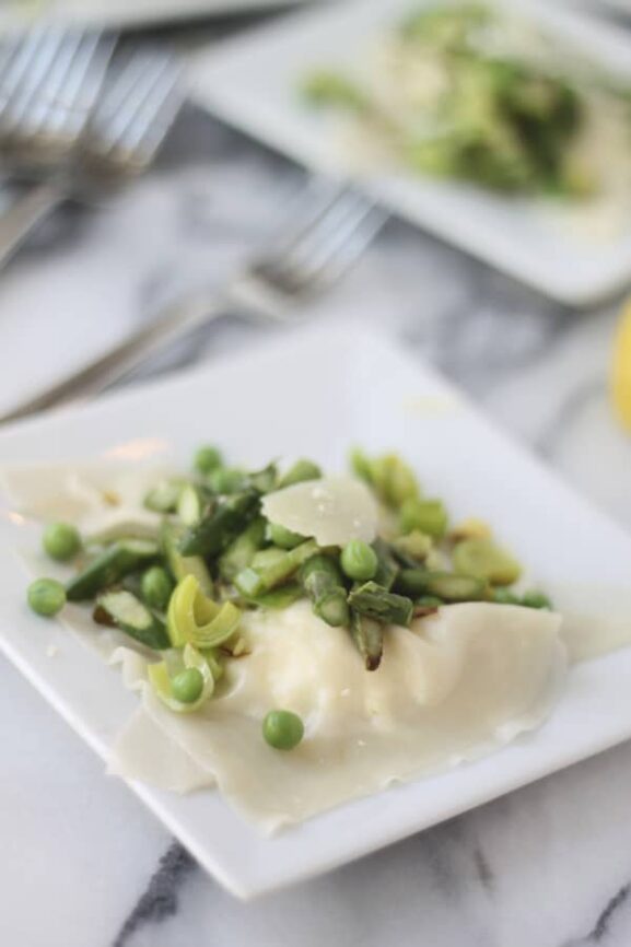 Ravioli with Homemade Ricotta & Spring Veggies - Cooking for Keeps