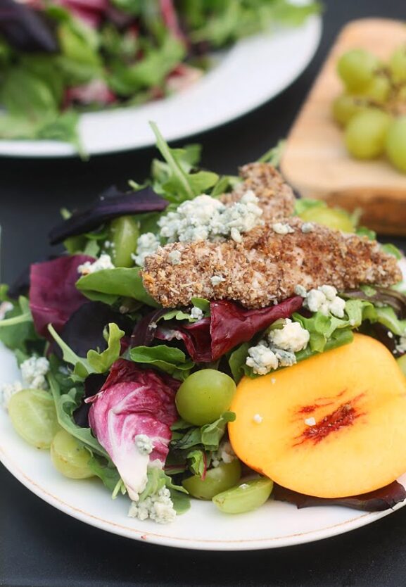 Peach, Blue Cheese and Grape Salad with Pecan Crusted Chicken and an ...