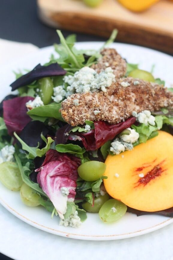 Peach, Blue Cheese and Grape Salad with Pecan Crusted Chicken and an ...