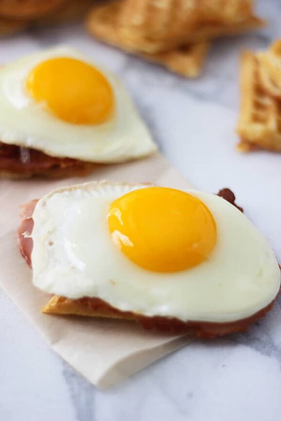 Heart Shaped Waffle Croque Madame Sliders - Cooking for Keeps