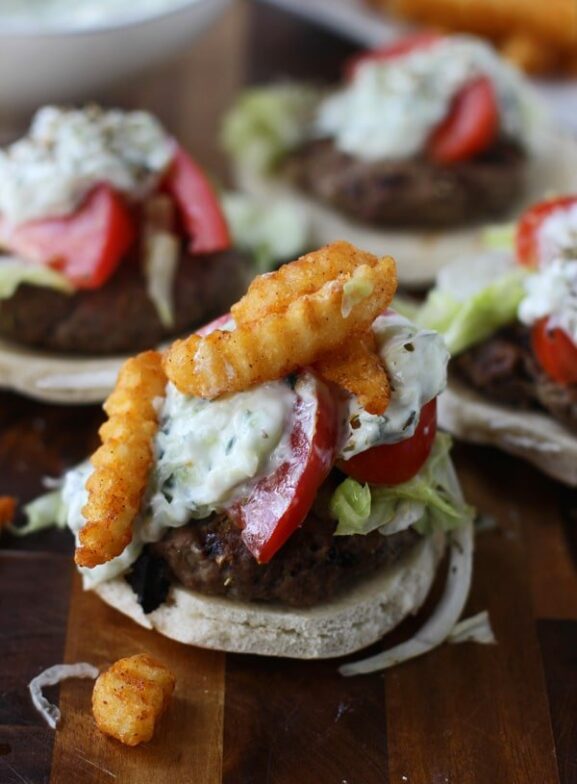 Gyro Burgers with Homemade Tzatziki and Seasoned French Fries - Cooking ...