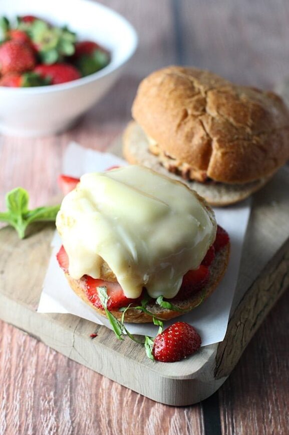 Strawberry, Basil, Bacon and Brie Chicken Burgers