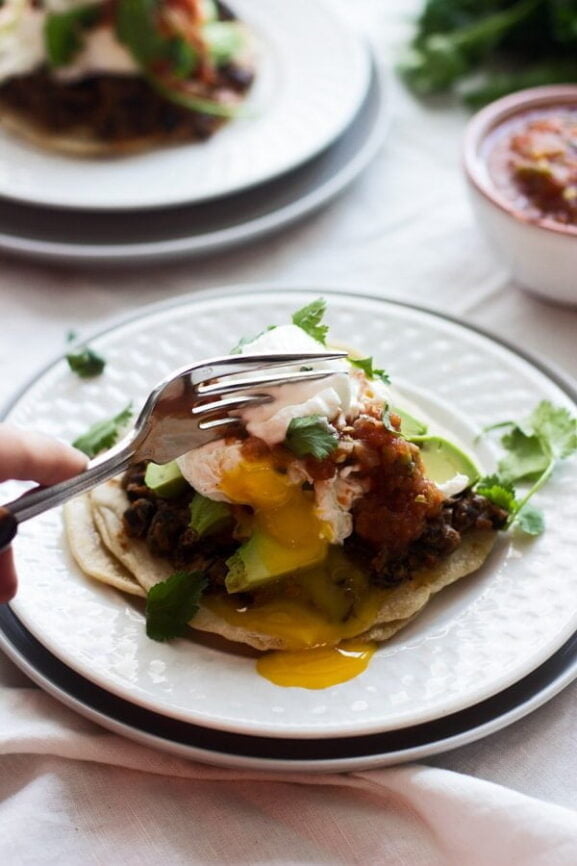 Mexican Breakfast Tostadas with Chorizo Re-fried Beans, Avocado and ...