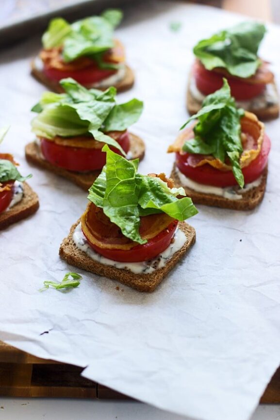 Mini BLT Sandwiches with Basil Lemon Mayo - Cooking for Keeps