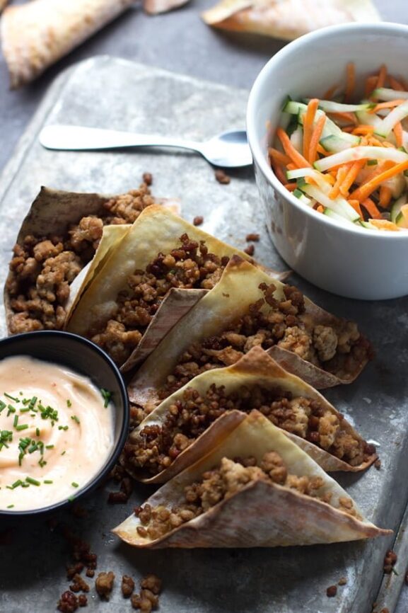 Mini Banh Mi Wonton Tacos - Cooking for Keeps