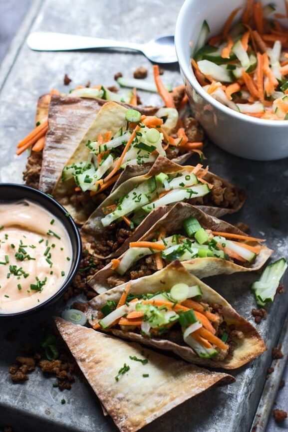 Mini Banh Mi Wonton Tacos - Cooking for Keeps