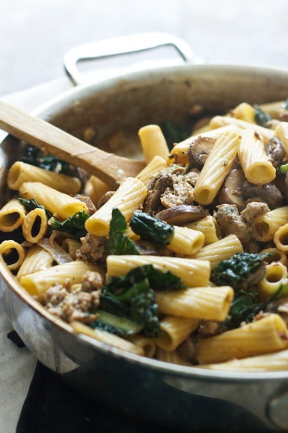 Creamy Marsala Rigatoni with Mushrooms and Kale - Cooking for Keeps
