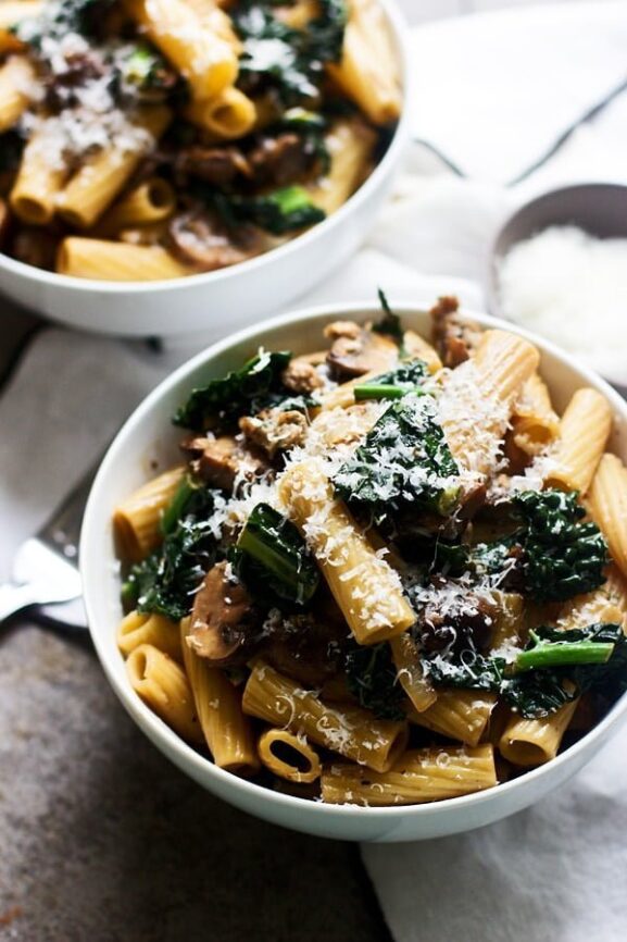 Creamy Marsala Rigatoni with Mushrooms and Kale - Cooking for Keeps
