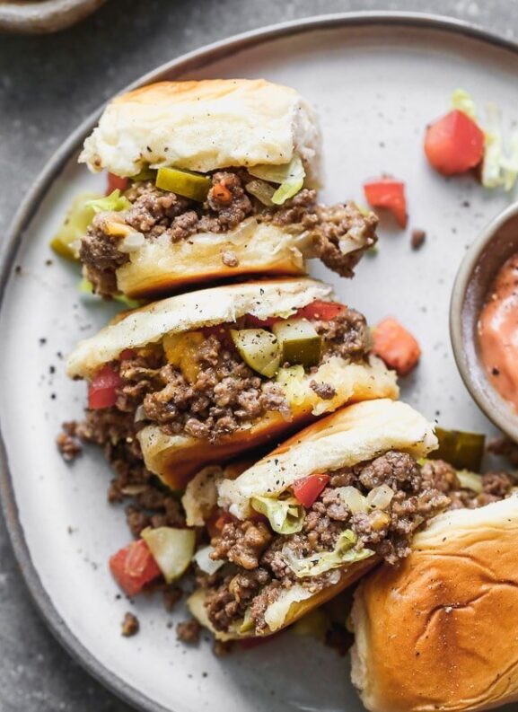 Baked Cheeseburger Sliders - Cooking for Keeps
