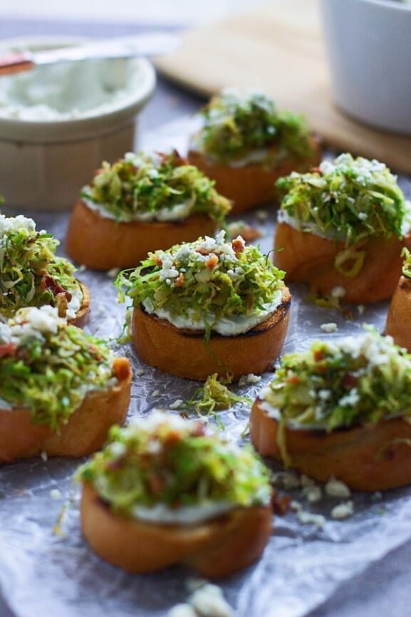 Five Ingredient Brussels Sprout and Bacon Crostini with Whipped Blue ...