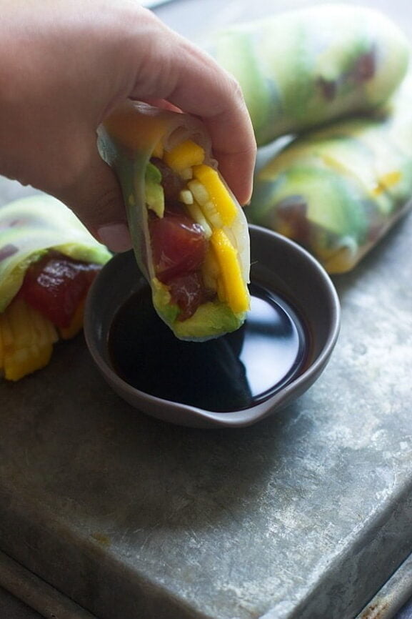 Spicy Tuna and Mango Soft Spring Rolls - Cooking for Keeps