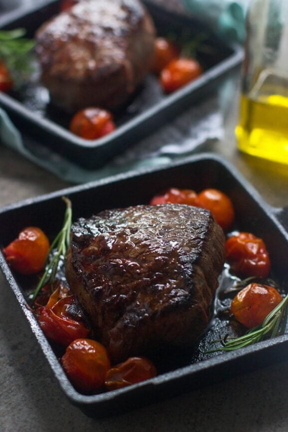 Seared Filets with Blue Cheese Brown Butter and Roasted Tomatoes ...