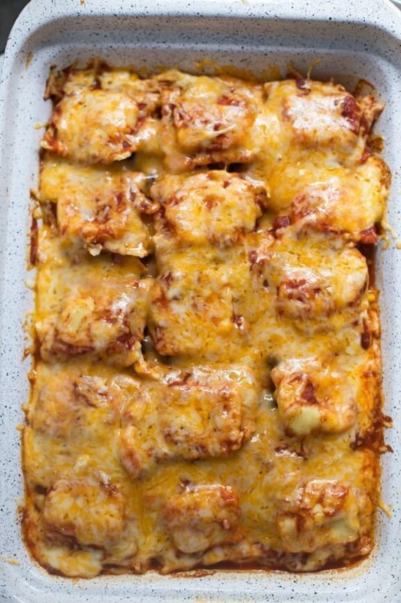 Chicken Enchilada Baked Ravioli - Cooking for Keeps