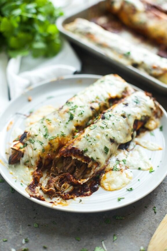 Shredded Beef Enchiladas with Ancho Chile Sauce - Cooking for Keeps