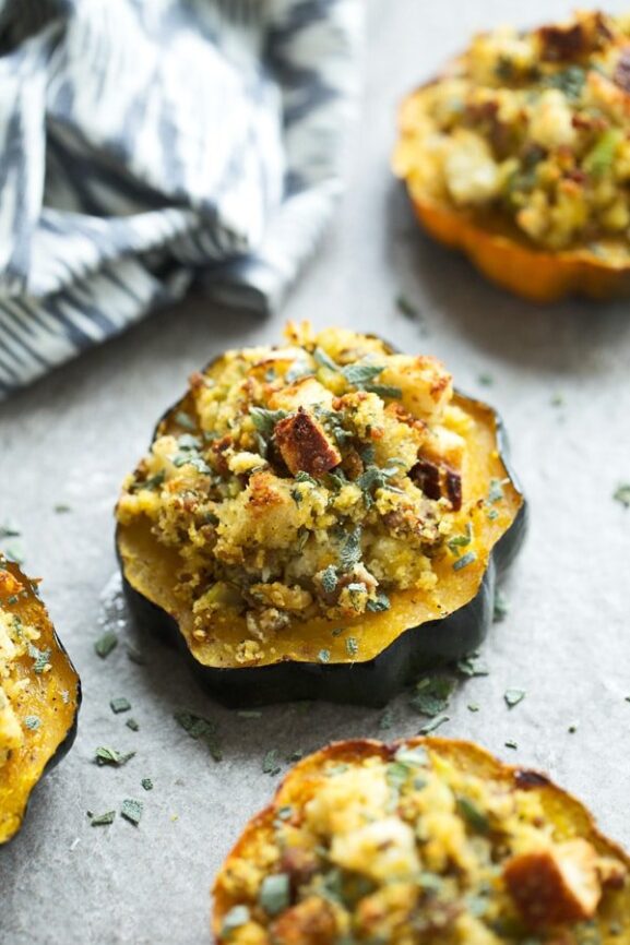 Cornbread Dressing Stuffed Acorn Squash - Cooking for Keeps