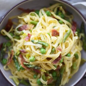 Spring Carbonara with Prosciutto - Cooking for Keeps