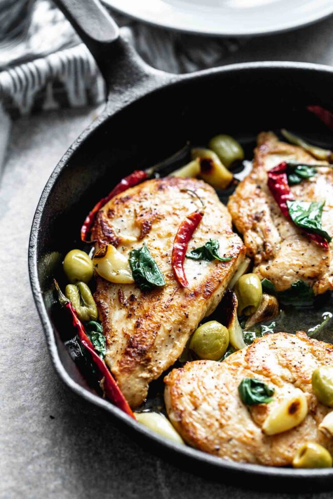 Chicken with Roasted Garlic, Chiles, and Olives - Cooking for Keeps