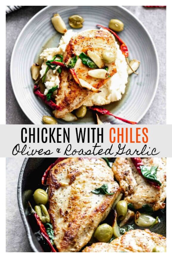 Chicken with Roasted Garlic, Chiles, and Olives - Cooking for Keeps