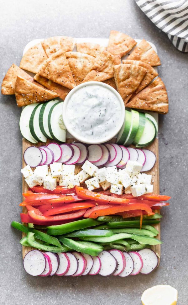 Greek Crudités with Tzatziki and Pita Chips - Cooking for Keeps