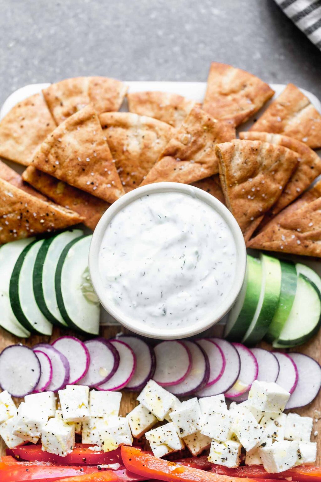 Greek Crudités with Tzatziki and Pita Chips - Cooking for Keeps