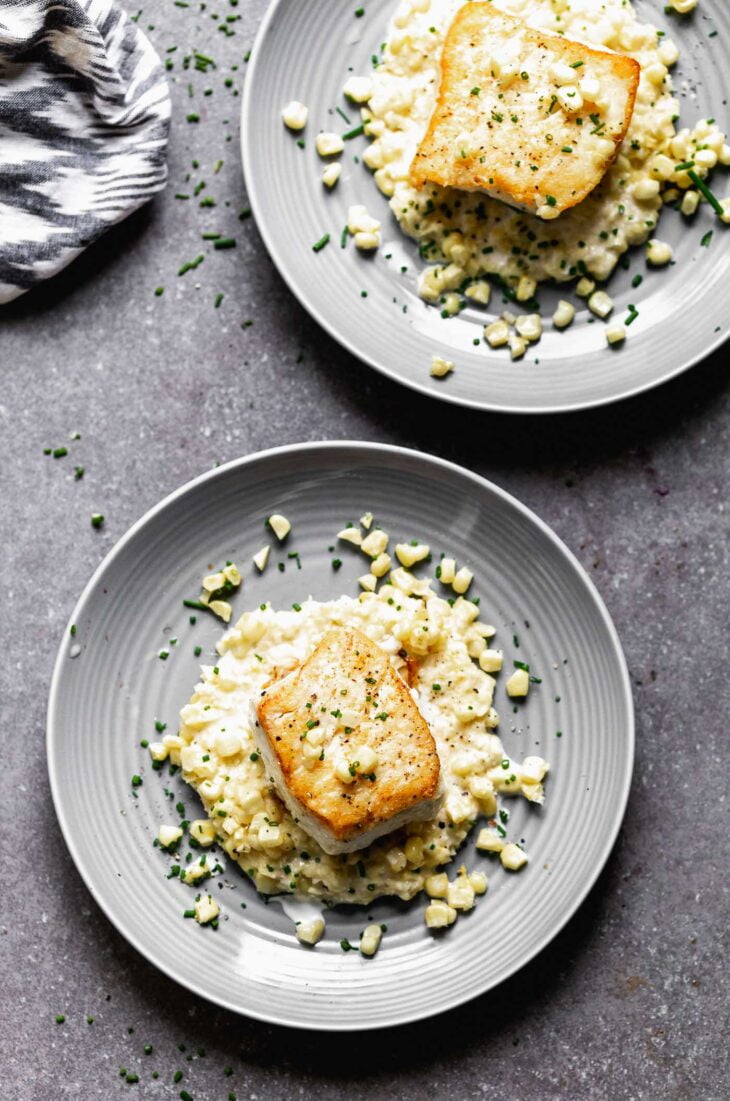 Pan-Roasted Hailbut with Creamed Corn - Cooking for Keeps