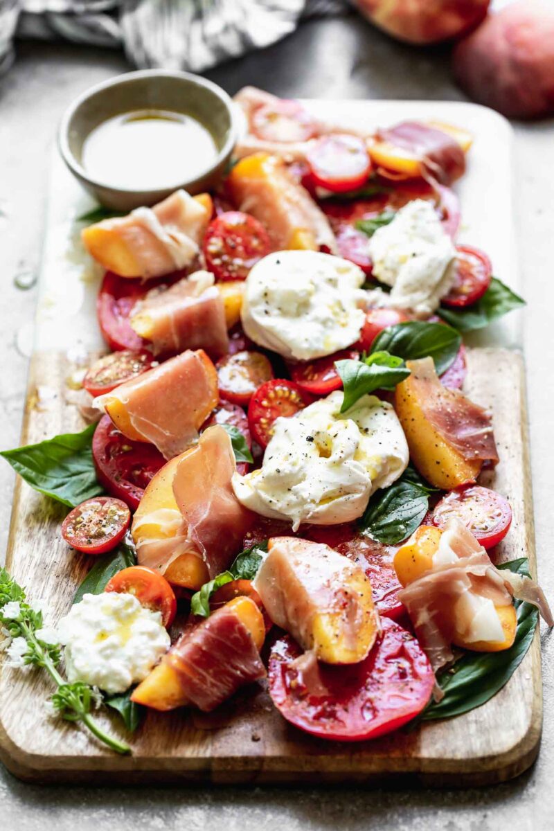 Peach and Tomato Caprese Salad with Burrata - Cooking for Keeps