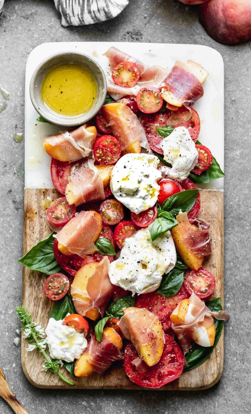 Peach and Tomato Caprese Salad with Burrata - Cooking for Keeps