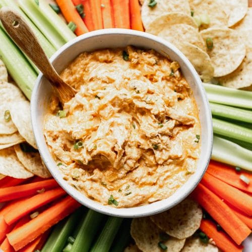 Healthy Buffalo Chicken Dip (Without cream cheese!) - Cooking for Keeps