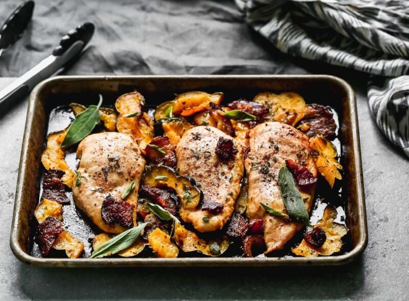 One Pan Chicken with Bacon and Acorn Squash - Cooking for Keeps