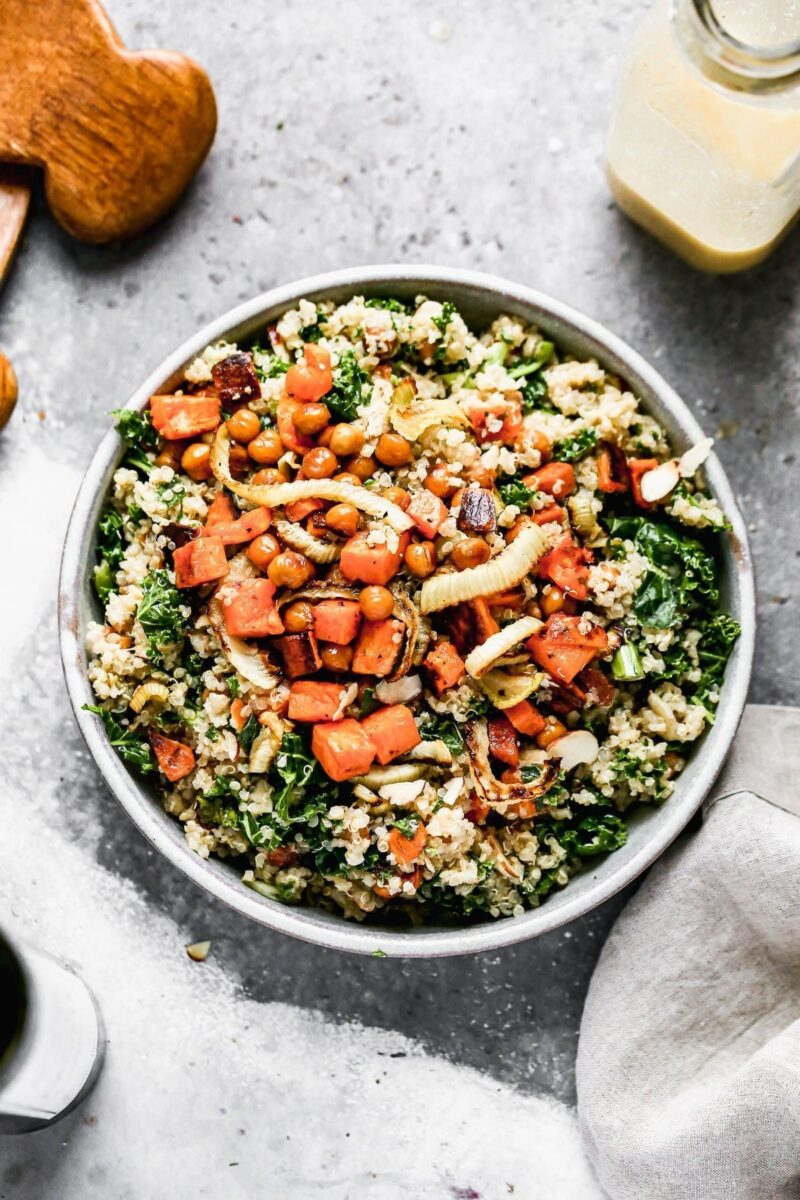 Warm Quinoa and Kale Salad with Roasted Veggies - Cooking for Keeps