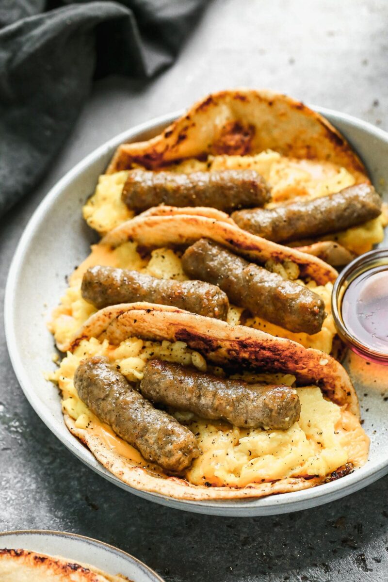 French Toast Sausage and Egg Tacos - Cooking for Keeps
