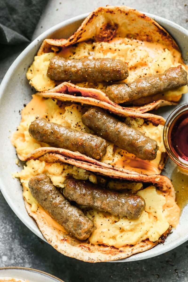 French Toast Sausage and Egg Tacos - Cooking for Keeps