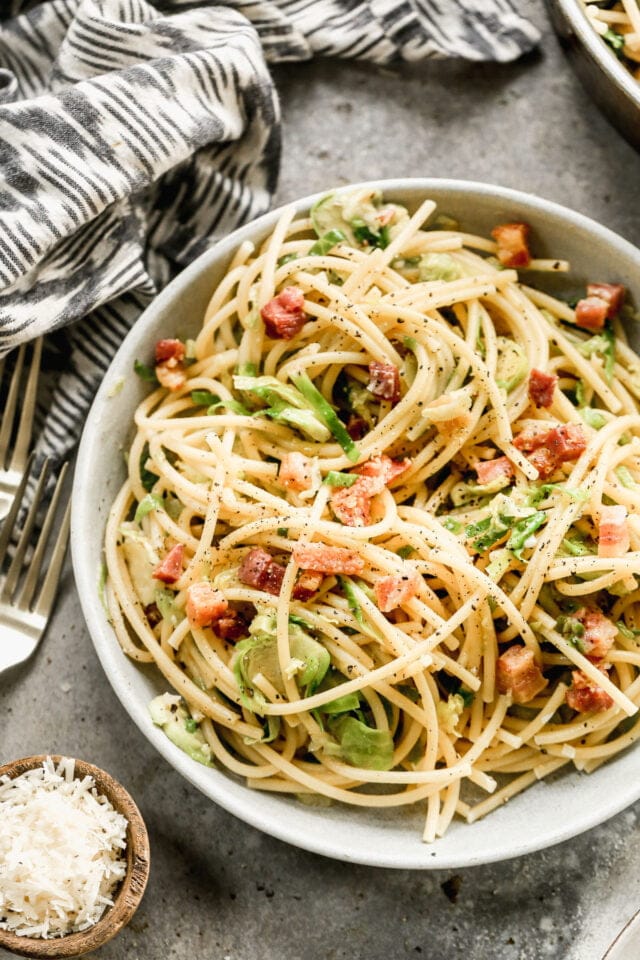 Pancetta Pasta with Brussels sprouts - Cooking for Keeps