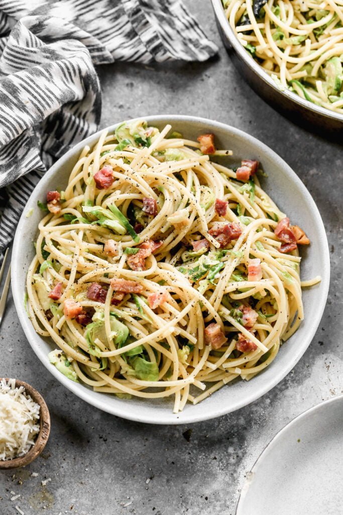 Pancetta Pasta with Brussels sprouts - Cooking for Keeps